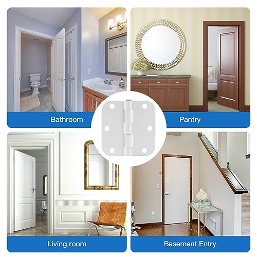 18 Pack White Door Hinges,3.5 Inch Rounded 5/8" Radius Door Hinges Interior 3 1/2 Inch Door Hinges Bifold Residential Standard Bedroom Indoor Door Hinges for Doors Home
