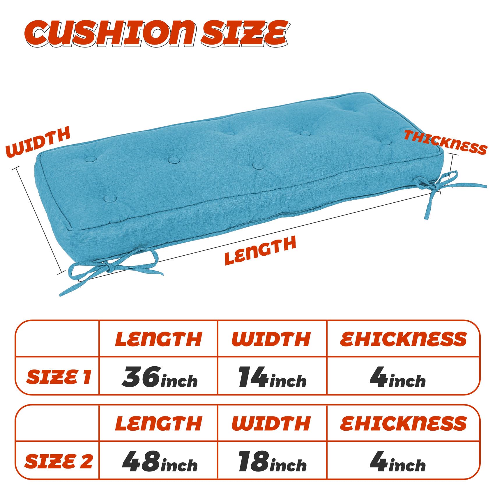 mudilun Indoor Tufted Bench Cushions Soft Thicken Durable Patio Cushion for Outdoor Furniture Double Piping with Lacing Window Seat Pads (36x14x4, Blue)