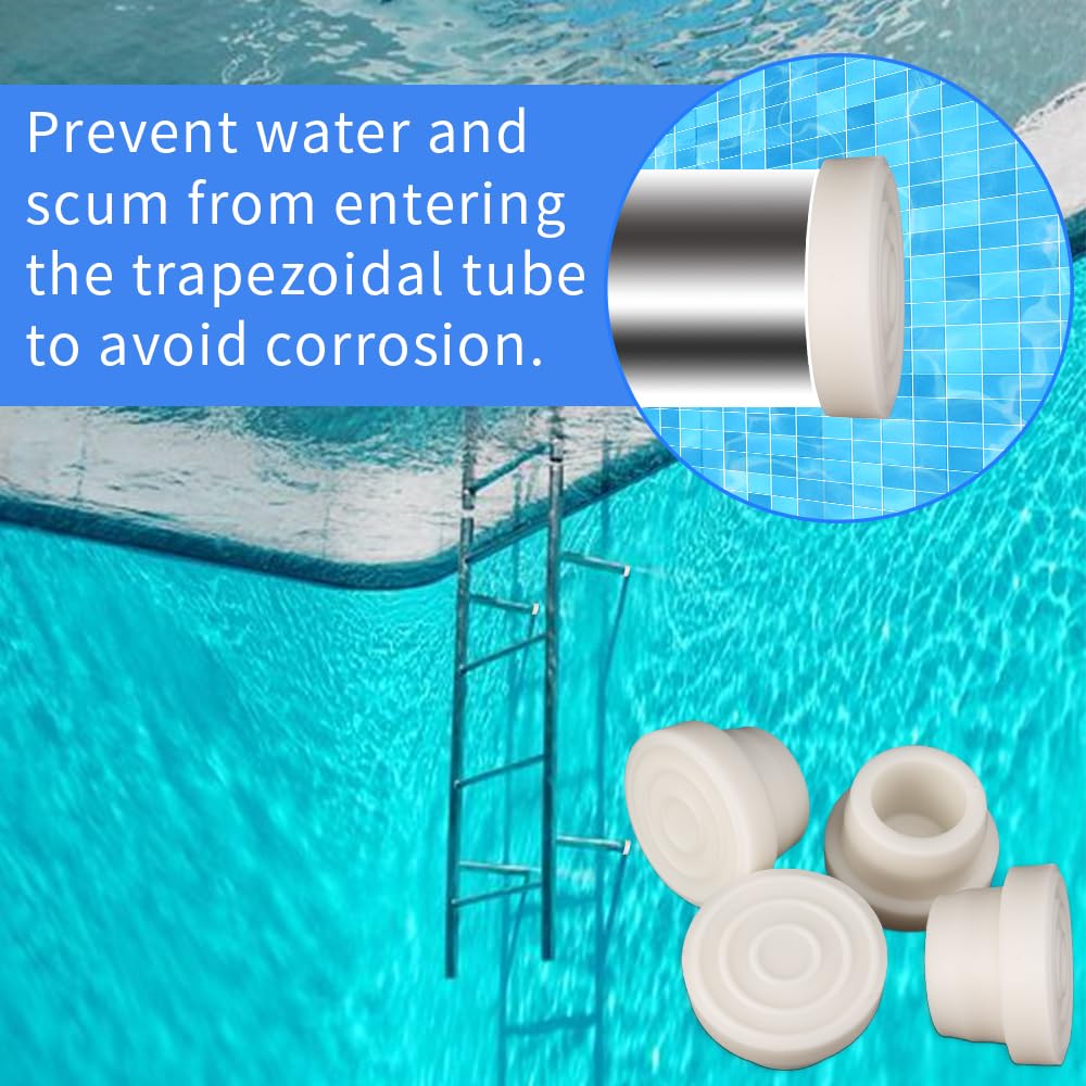 4 Pack Pool Ladder Bumpers for Inground Pool Steps Inside Plug Caps fit 1.9in Inner Diameter Ladder Tubing for Protect Swimming Pool Liner,White Rubber End Cap for Swimming Pool Ladder