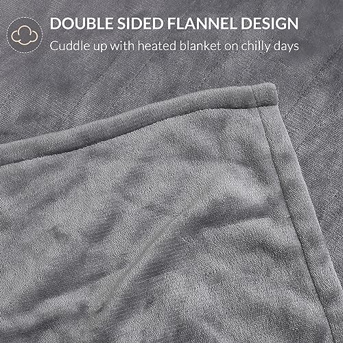 HOMLYNS Heated Blanket Heated Throw, Electric Blanket with 3 Hours Timer Auto-Off & 4 Heating Levels, Double-Layer Flannel Heating Blanket with ETL Certification, Machine Washable (50" x 60", Grey)