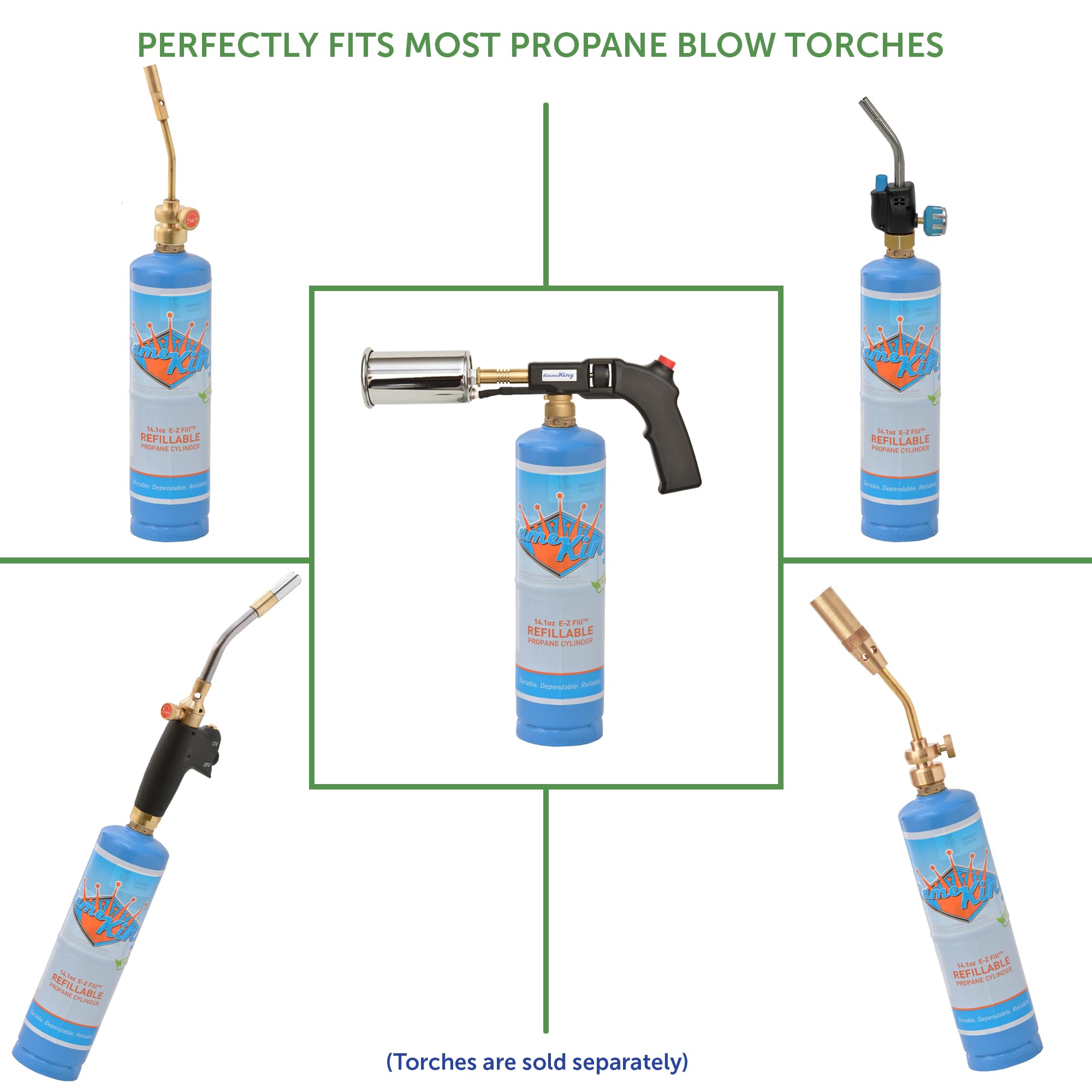 Flame King 1LB Empty Propane Welding Cylinder Tank, Reusable & Transportable - Safe and Legal Refill Option, 14.1 oz, Blue (2-Pk)