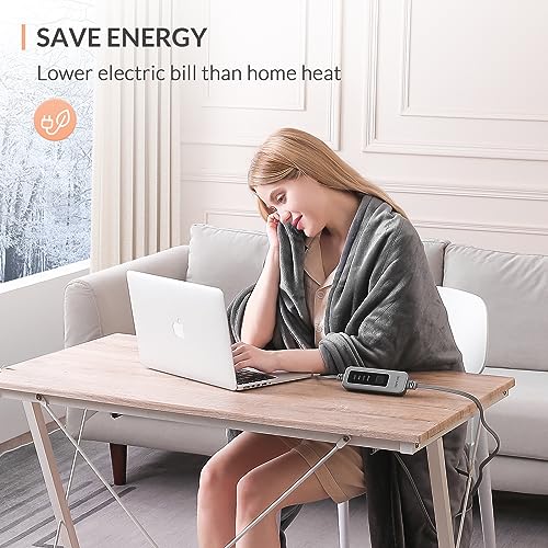HOMLYNS Heated Blanket Heated Throw, Electric Blanket with 3 Hours Timer Auto-Off & 4 Heating Levels, Double-Layer Flannel Heating Blanket with ETL Certification, Machine Washable (50" x 60", Grey)