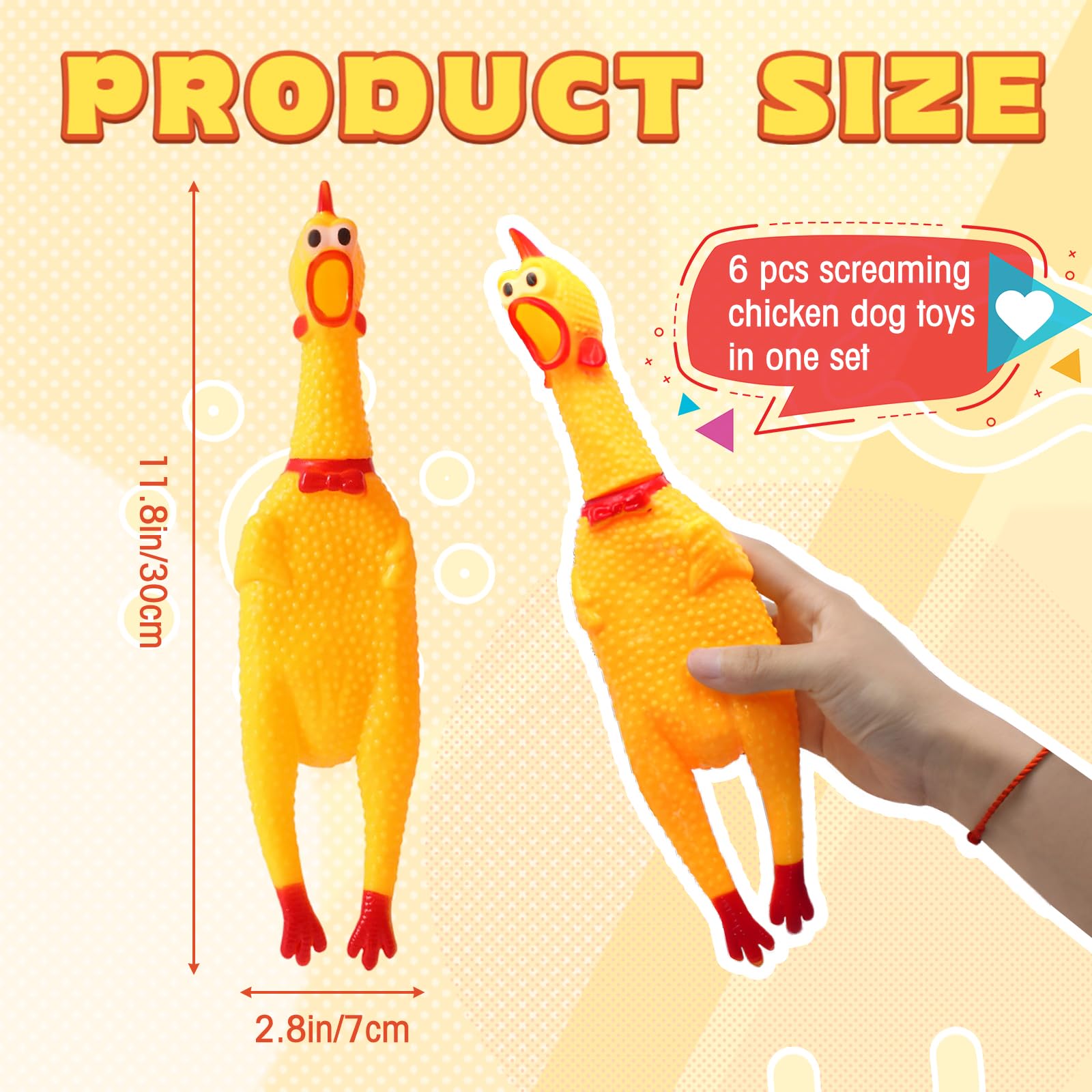 Zddaoole 6 Pcs Large Screaming Chicken Dog Toys,Yellow Rubber Chicken 12 inch,Squeeze Squeaky and Screaming Chicken,Prank Novelty Toy for Kids or Adults