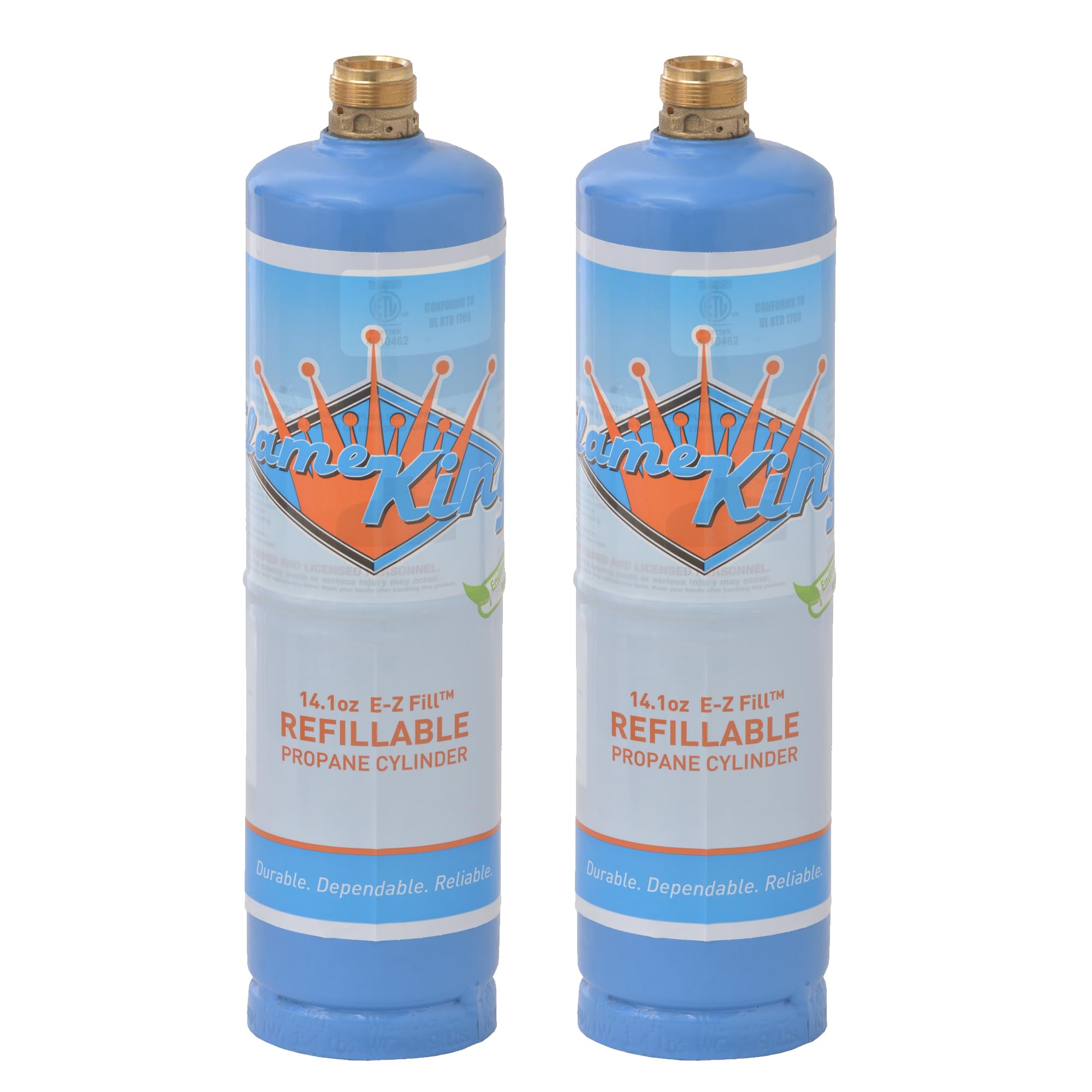 Flame King 1LB Empty Propane Welding Cylinder Tank, Reusable & Transportable - Safe and Legal Refill Option, 14.1 oz, Blue (2-Pk)