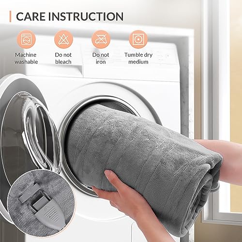 HOMLYNS Heated Blanket Heated Throw, Electric Blanket with 3 Hours Timer Auto-Off & 4 Heating Levels, Double-Layer Flannel Heating Blanket with ETL Certification, Machine Washable (50" x 60", Grey)