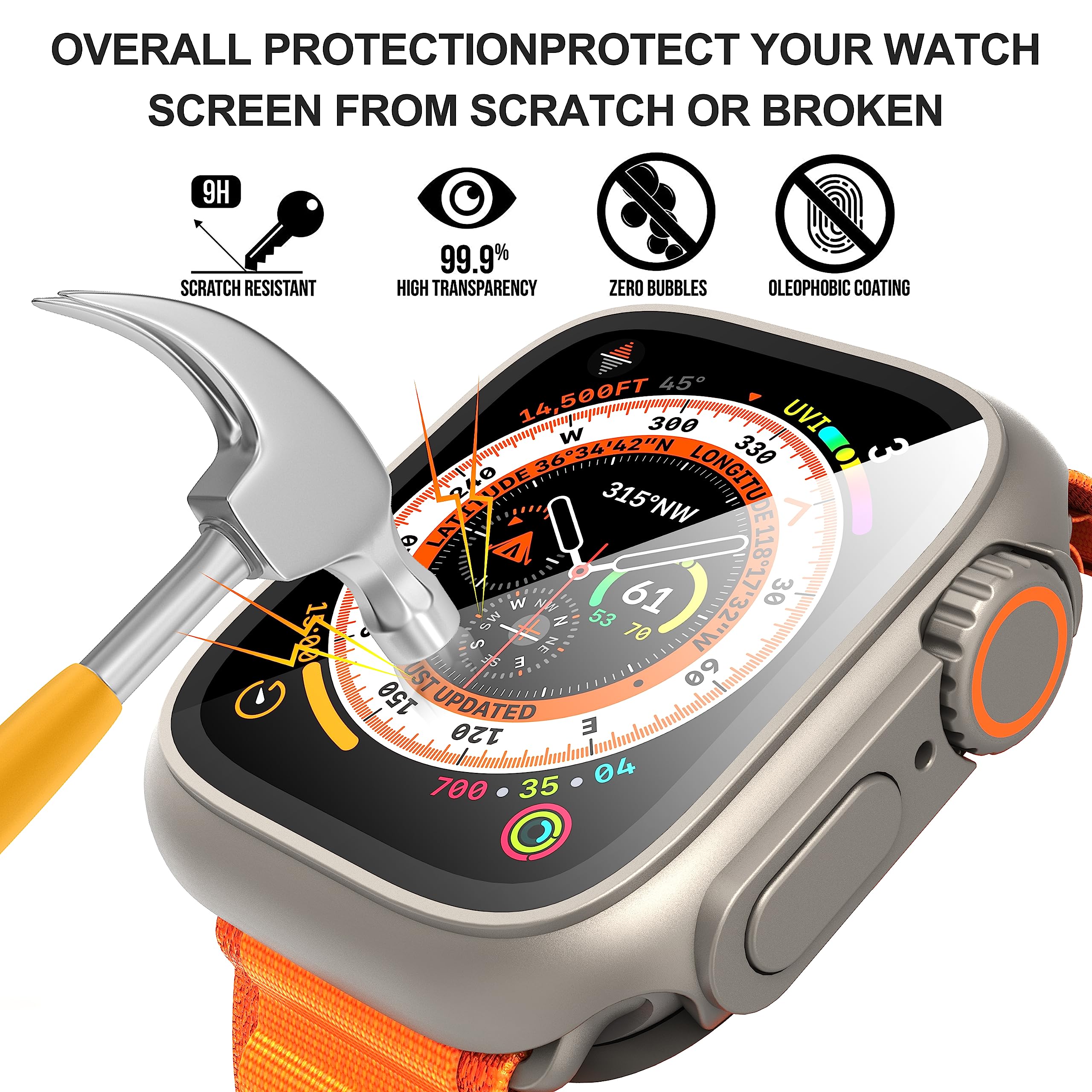 Suoman 3 in 1 for Apple Watch Series 8/7/6/5/4/SE 2 44mm Case, 9H Tempered Glass Screen Protector+ Full Coverage Durable PC Hard Matte Protective Cover Bumper -Titanium