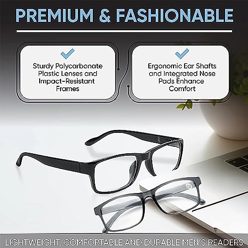 Voitead HD reading glasses men anti-blue light anti-fatigue fashion middle-aged and elderly glasses (2 Grey 1 Black, 2, multiplier_x)