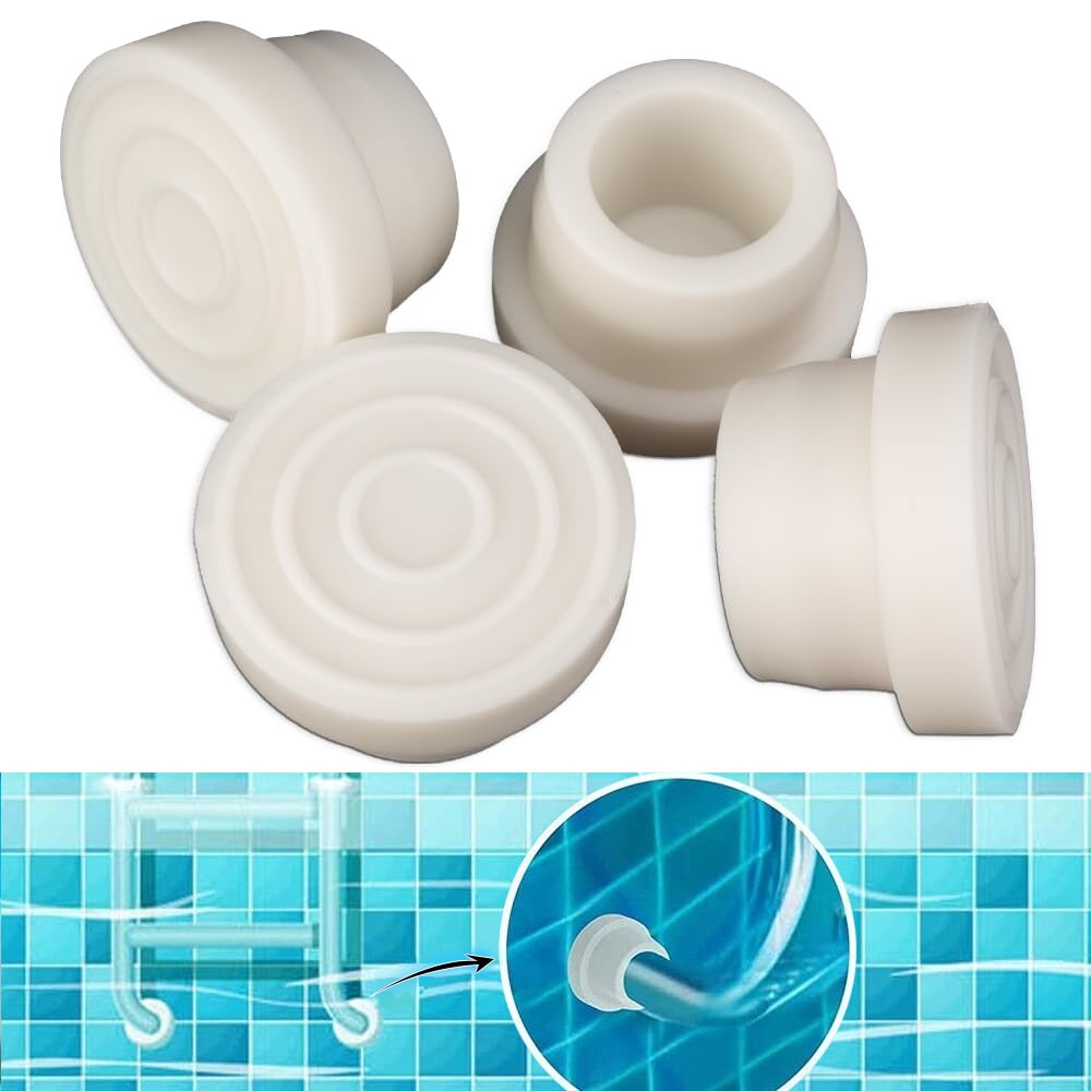 4 Pack Pool Ladder Bumpers for Inground Pool Steps Inside Plug Caps fit 1.9in Inner Diameter Ladder Tubing for Protect Swimming Pool Liner,White Rubber End Cap for Swimming Pool Ladder