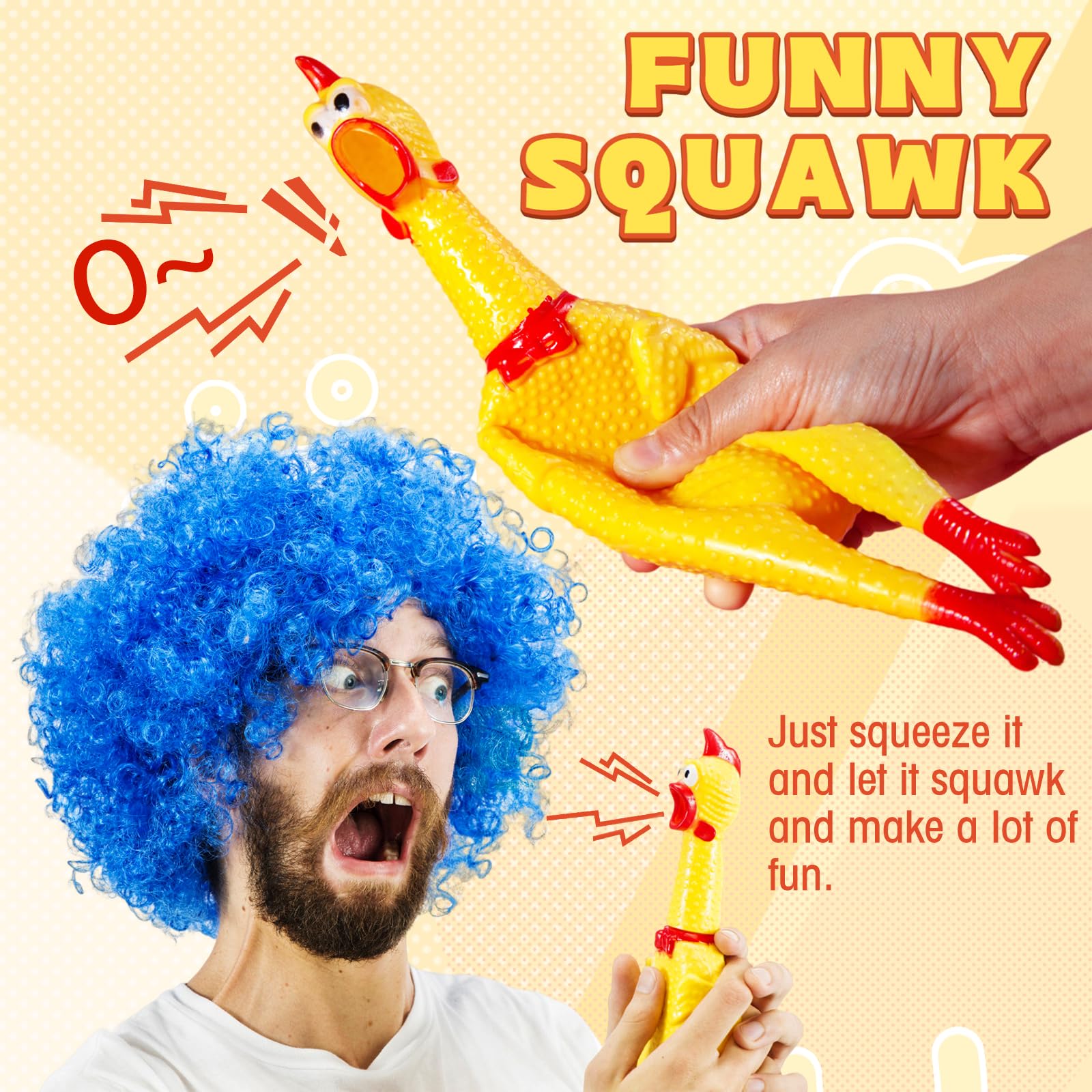 Zddaoole 6 Pcs Large Screaming Chicken Dog Toys,Yellow Rubber Chicken 12 inch,Squeeze Squeaky and Screaming Chicken,Prank Novelty Toy for Kids or Adults