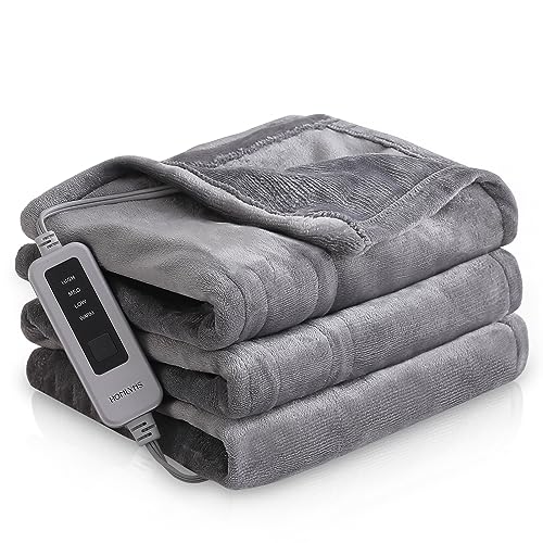HOMLYNS Heated Blanket Heated Throw, Electric Blanket with 3 Hours Timer Auto-Off & 4 Heating Levels, Double-Layer Flannel Heating Blanket with ETL Certification, Machine Washable (50" x 60", Grey)