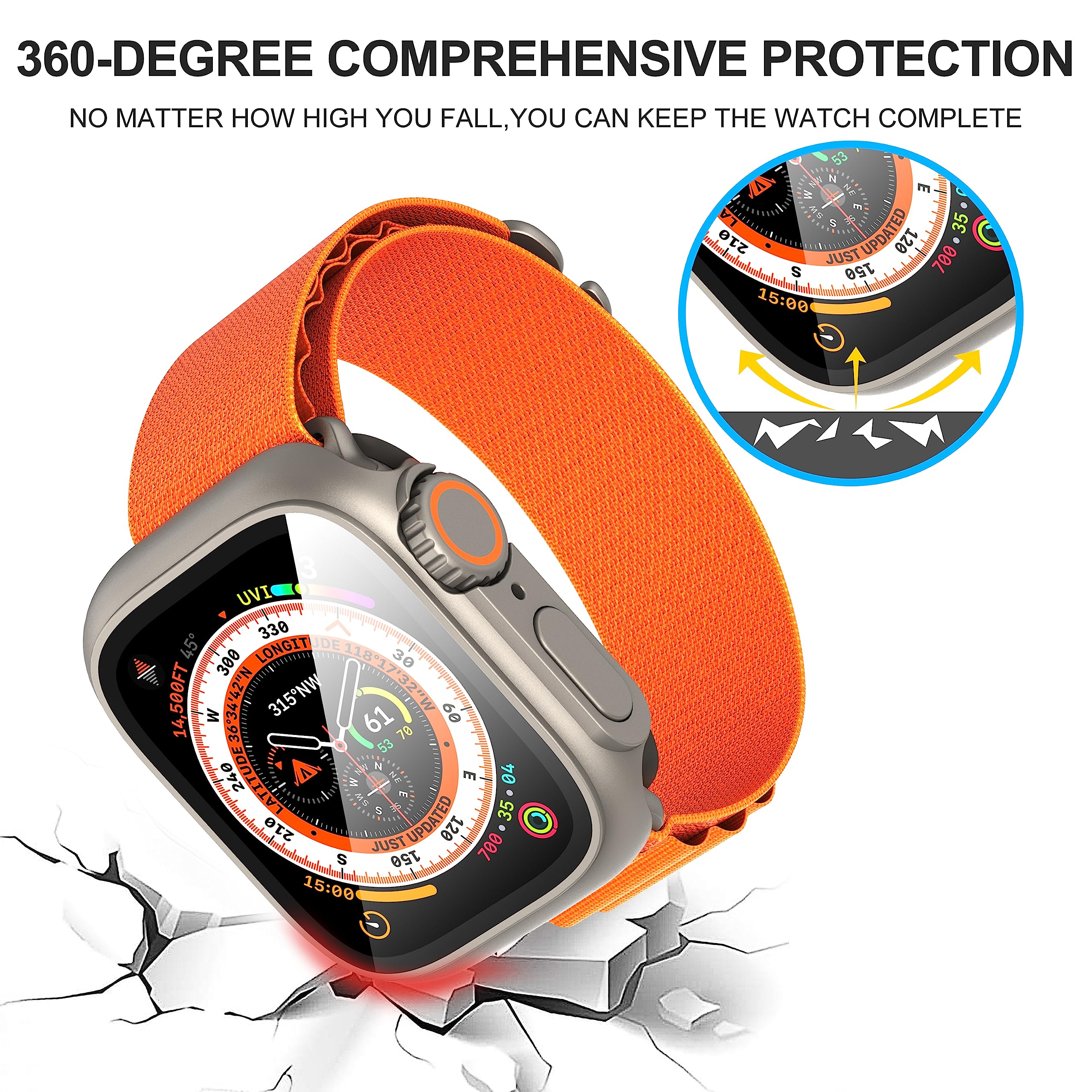 Suoman 3 in 1 for Apple Watch Series 8/7/6/5/4/SE 2 44mm Case, 9H Tempered Glass Screen Protector+ Full Coverage Durable PC Hard Matte Protective Cover Bumper -Titanium
