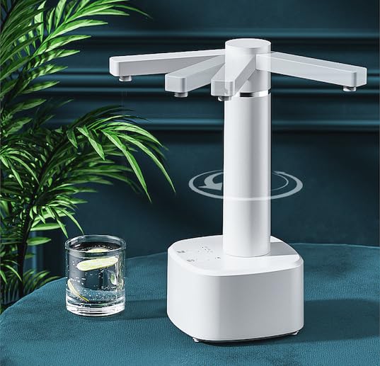 Desktop Water Dispenser for 5 Gallon Bottle. High Spout and Rotating Arm for Any Size Containers. 3 Volume Setting,Desktop and Barrel Use,USB-C Charge. Automatic Water Pump for Home,Outdoor.(White)