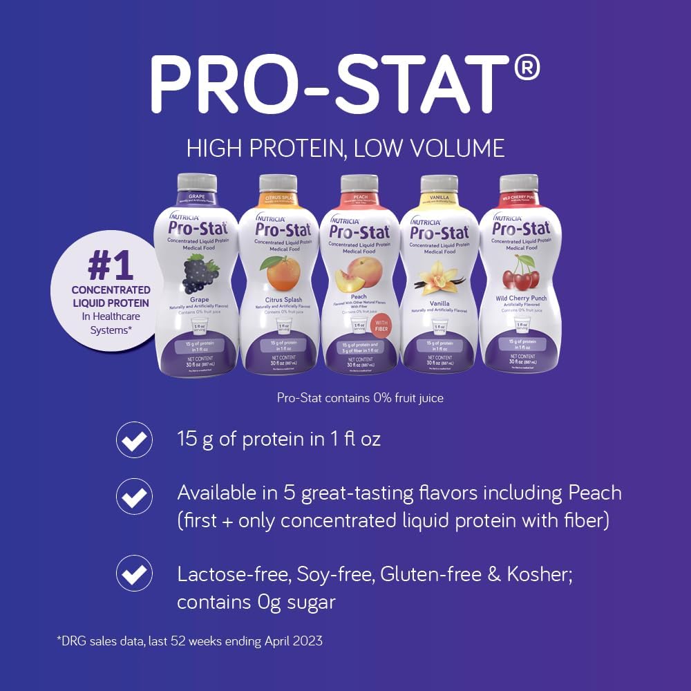 Pro-Stat Concentrated Liquid Protein Medical Food - Peach Flavor with Fiber, 30 Fl Oz Bottle