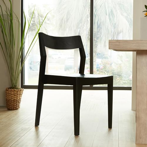 Plank+Beam Modern Dining Chair, Wooden Kitchen and Dining Room Chair, Wood Chair for Office, Living Room, Black