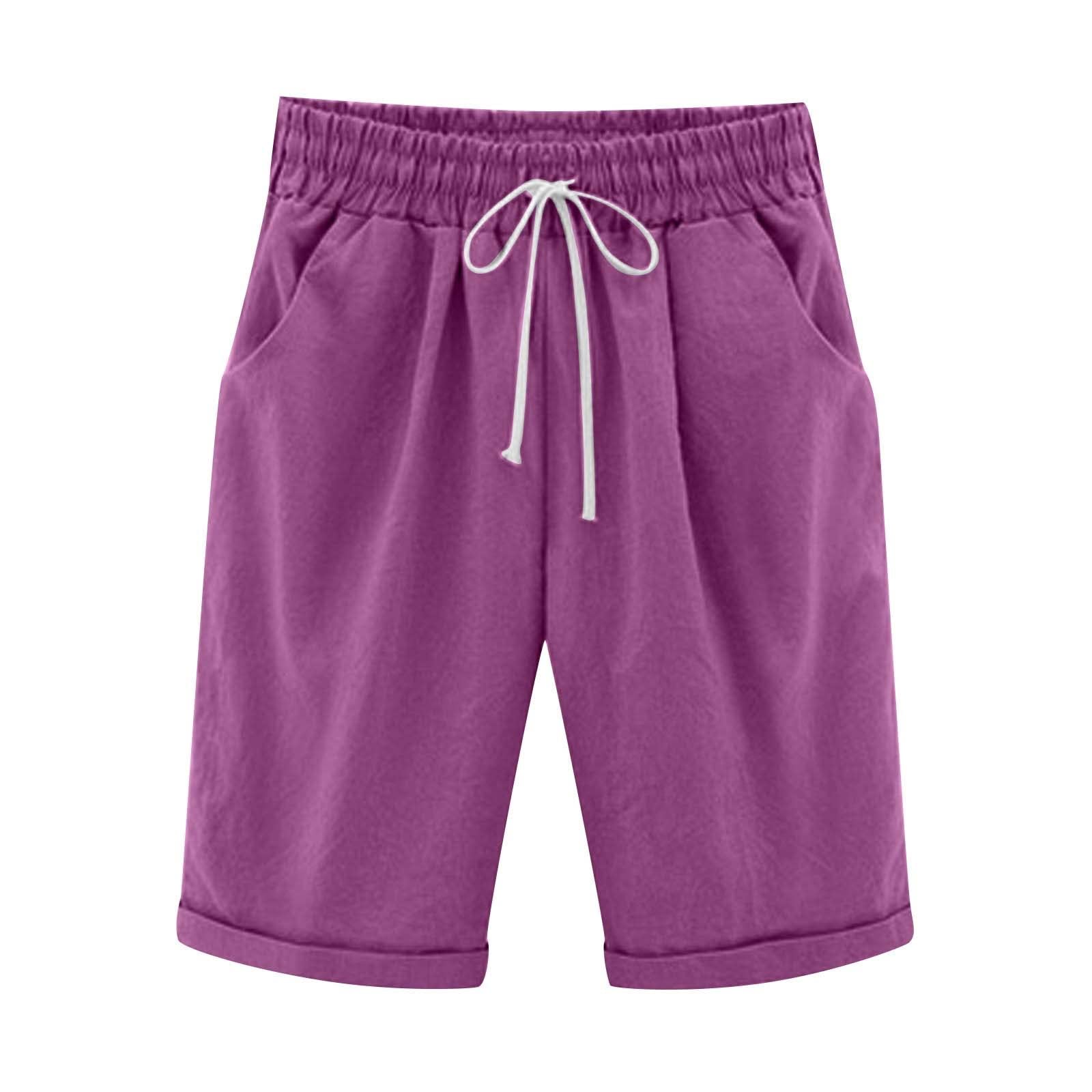 Pallets of Returned Items for Sale Cotton Linen Bermuda Shorts for Women Knee Length Drawstring Elastic Casual Shorts Lounge Beach Summer Long Shorts Womens Long Shorts Loose Shorts Women Purple M