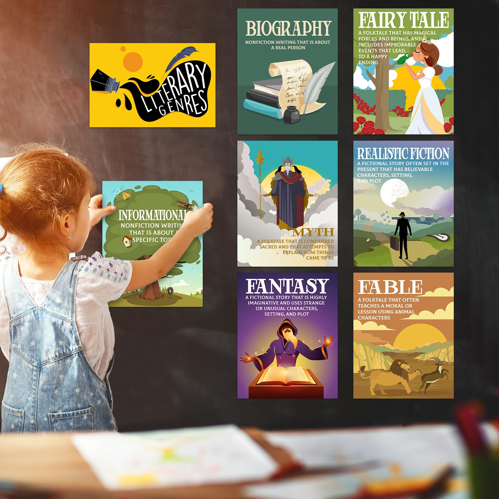 Outus Literary Genres Posters Bulletin Board Set for Classroom Literature Poster Wall Art Print Teacher Educational Art Print for High Middle School Classroom Decoration(14 Pcs, Classic)