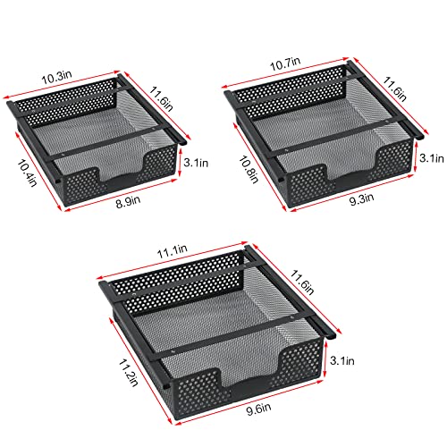 3 Pack Hanging Pullout Drawer Basket, Sliding Under Shelf Storage Organizer with nameplates, Under Shelf Baskets Under Cabinet Organizer Under Desk Drawer for Kitchen Pantry Cabinet, Attaches to Shelf