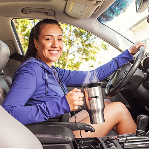 Wagan EL6100 12V Stainless Steel 16 oz Heated Travel Mug with Anti-Spill Lid, 1 Pack