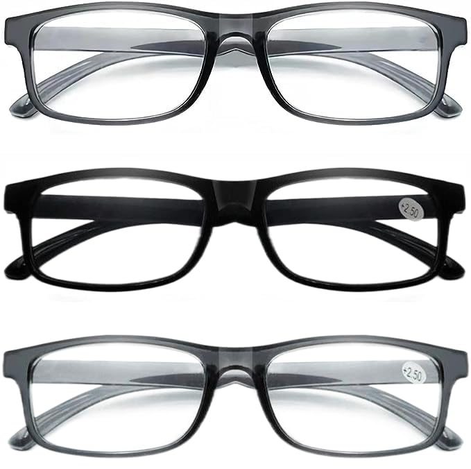 Voitead HD reading glasses men anti-blue light anti-fatigue fashion middle-aged and elderly glasses (2 Grey 1 Black, 2, multiplier_x)