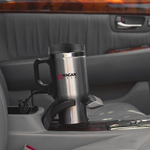 Wagan EL6100 12V Stainless Steel 16 oz Heated Travel Mug with Anti-Spill Lid, 1 Pack