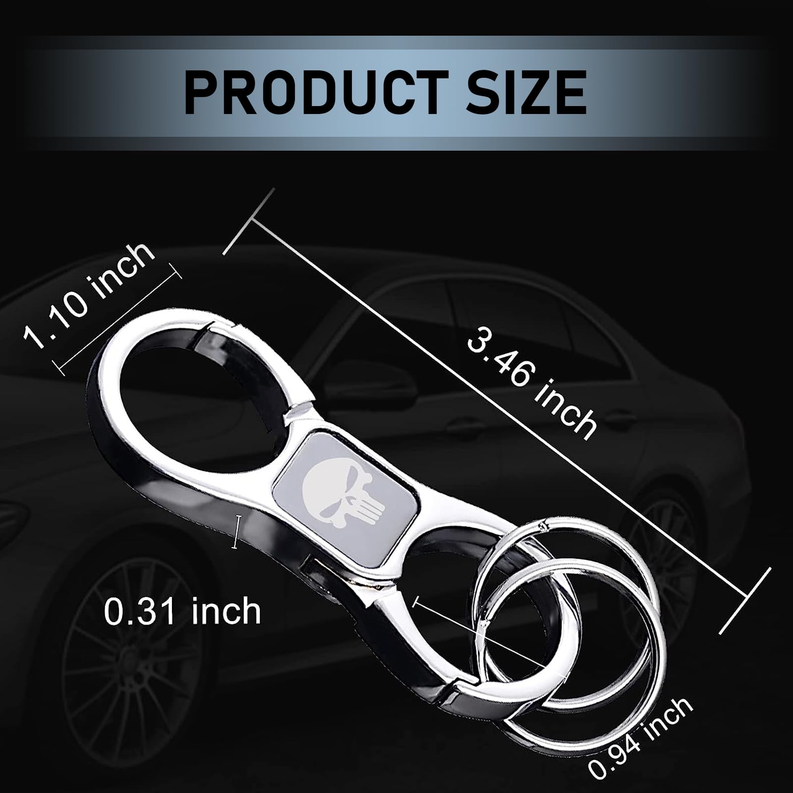 gunhunt 1 Pack Skull Key Chain, Key Chain with 2 Key Rings and Quick Release Zinc Alloy Detachable Key Chain (Silver)