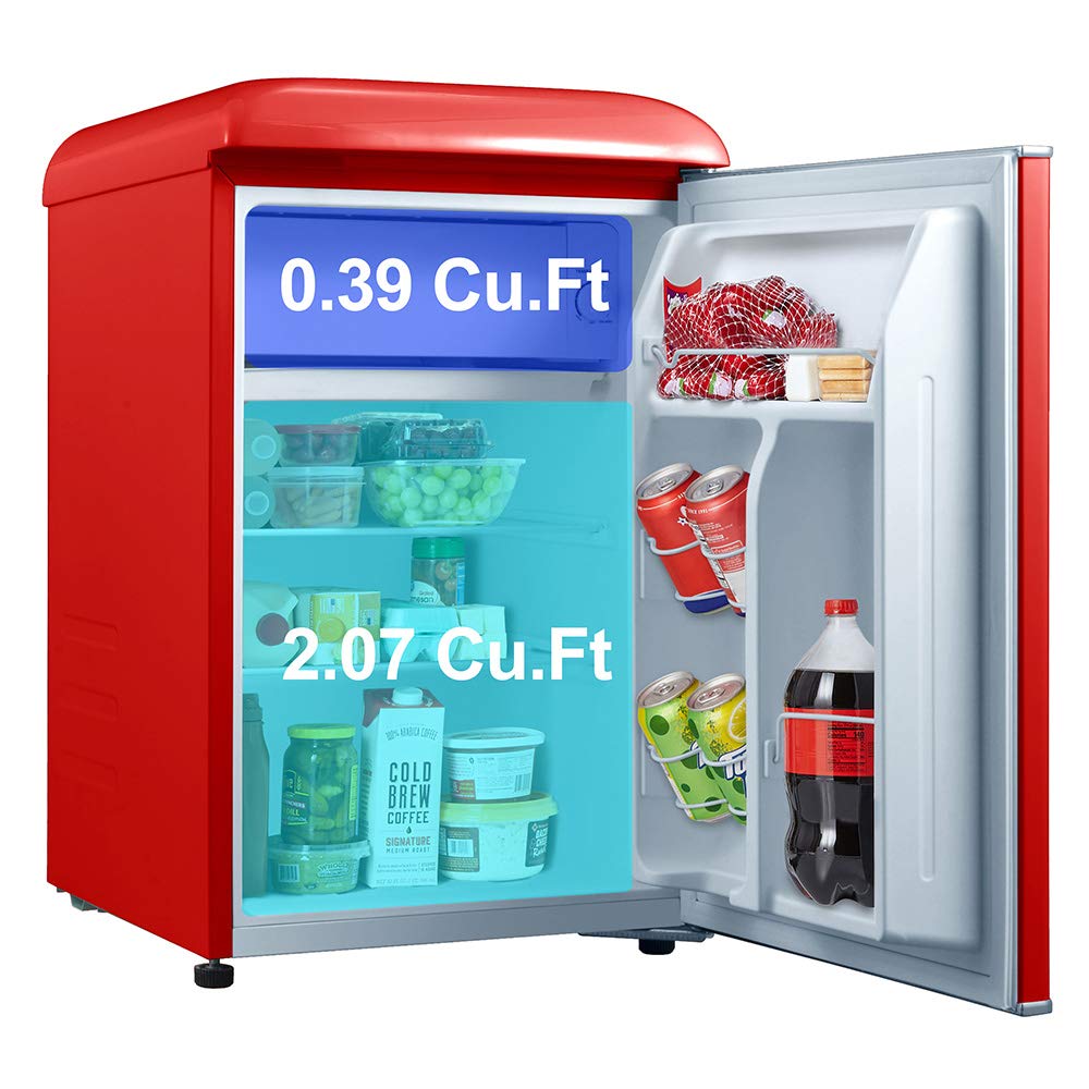 Galanz GLR25MRDR10 Retro Compact Refrigerator, Mini Fridge with Single Doors, Adjustable Mechanical Thermostat with Chiller, Red, 2.5 Cu Ft & GLCMKZ07RDR07 Retro Countertop Microwave Oven
