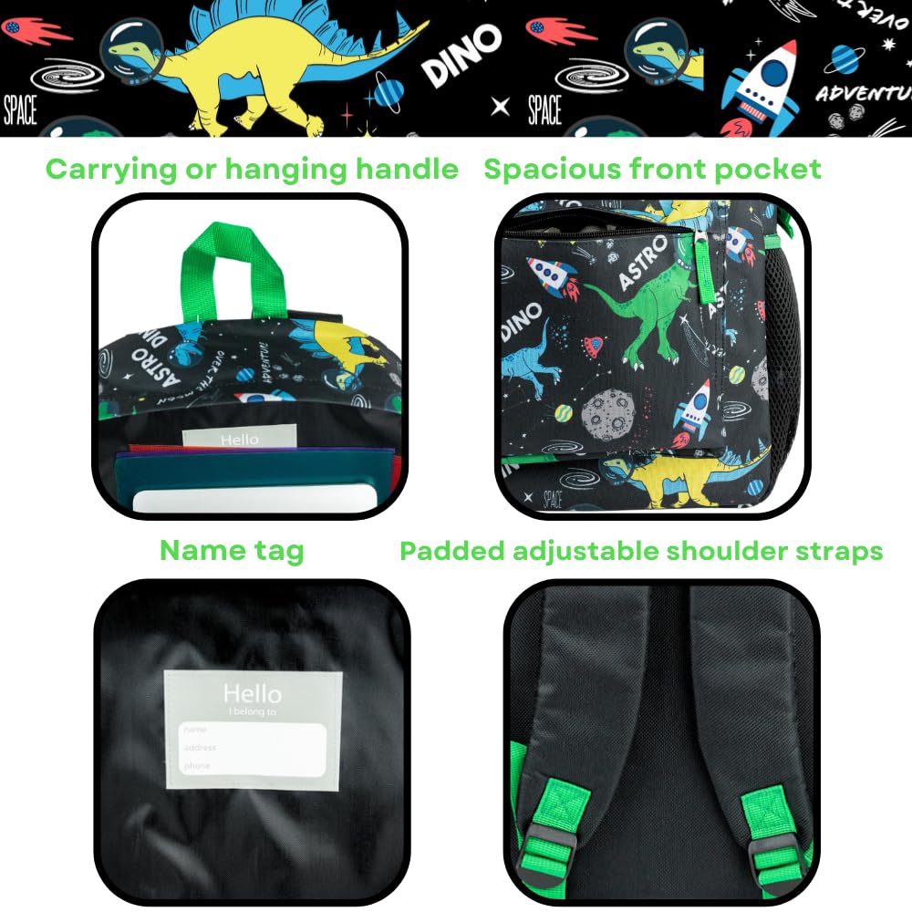 RALME Space Dinosaur Backpack for Boys, 16 inch, Black
