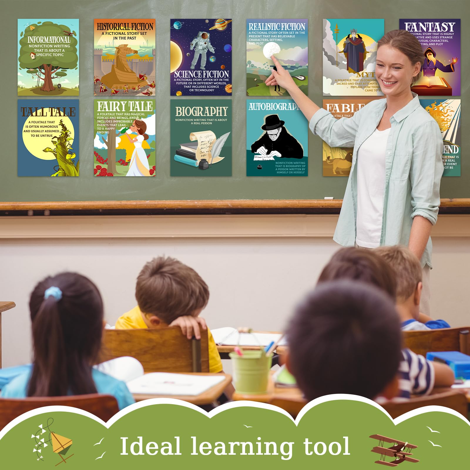 Outus Literary Genres Posters Bulletin Board Set for Classroom Literature Poster Wall Art Print Teacher Educational Art Print for High Middle School Classroom Decoration(14 Pcs, Classic)