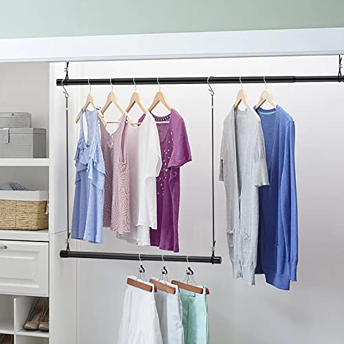 Hanging Closet Rod, Length and Height Adjustable Closet Hanging Organizer,35 Inch Height Space-Saving Clothes Hanging Bar,Black Closet Rod Extender 2Pcs…