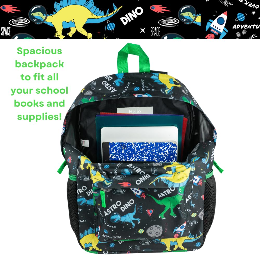 RALME Space Dinosaur Backpack for Boys, 16 inch, Black