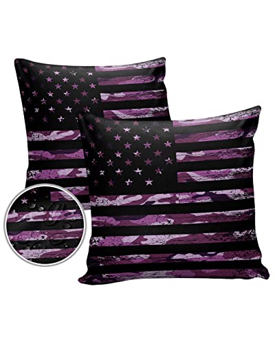 Funnywall88 Waterproof Throw Pillow Covers Set of 2 Independence Day Camo American Flag Patriotic Couch Pillow Cases Outdoor Sofa Cushion Cover Home Decor for Bed Living Room, 16" x 16"