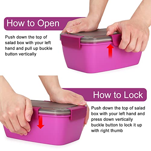 GiFBERA Large Salad Container for Lunch - 68 oz Salad Bowl with 5 Compartments Bento-Style Tray, 2 pieces Salad Dressing Containers To Go, Leak-Proof & BPA-Free (Purple)