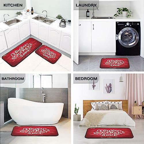 ALAZA Happy Mothers's Day Red Kitchen Mat Set 2Piece,Super Absorbent Kitchen Rugs Mats Non Slip Waterproof Easy Clean Carpets Rugs for Kitchen Floor Sink Laundry Runner Area Rug Carpet