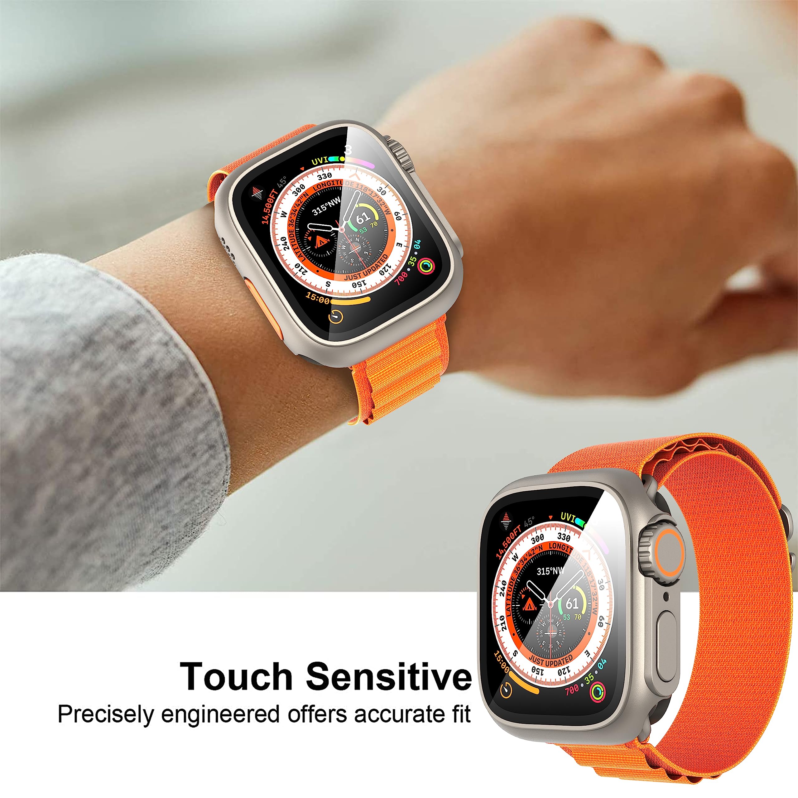  Suoman 3 in 1 for Apple Watch Series 9/8/7/6/5/4/SE 2 45mm Case, 9H Tempered Glass Screen Protector+ Full Coverage Durable PC Hard Matte Protective Cover Bumper -Titanium