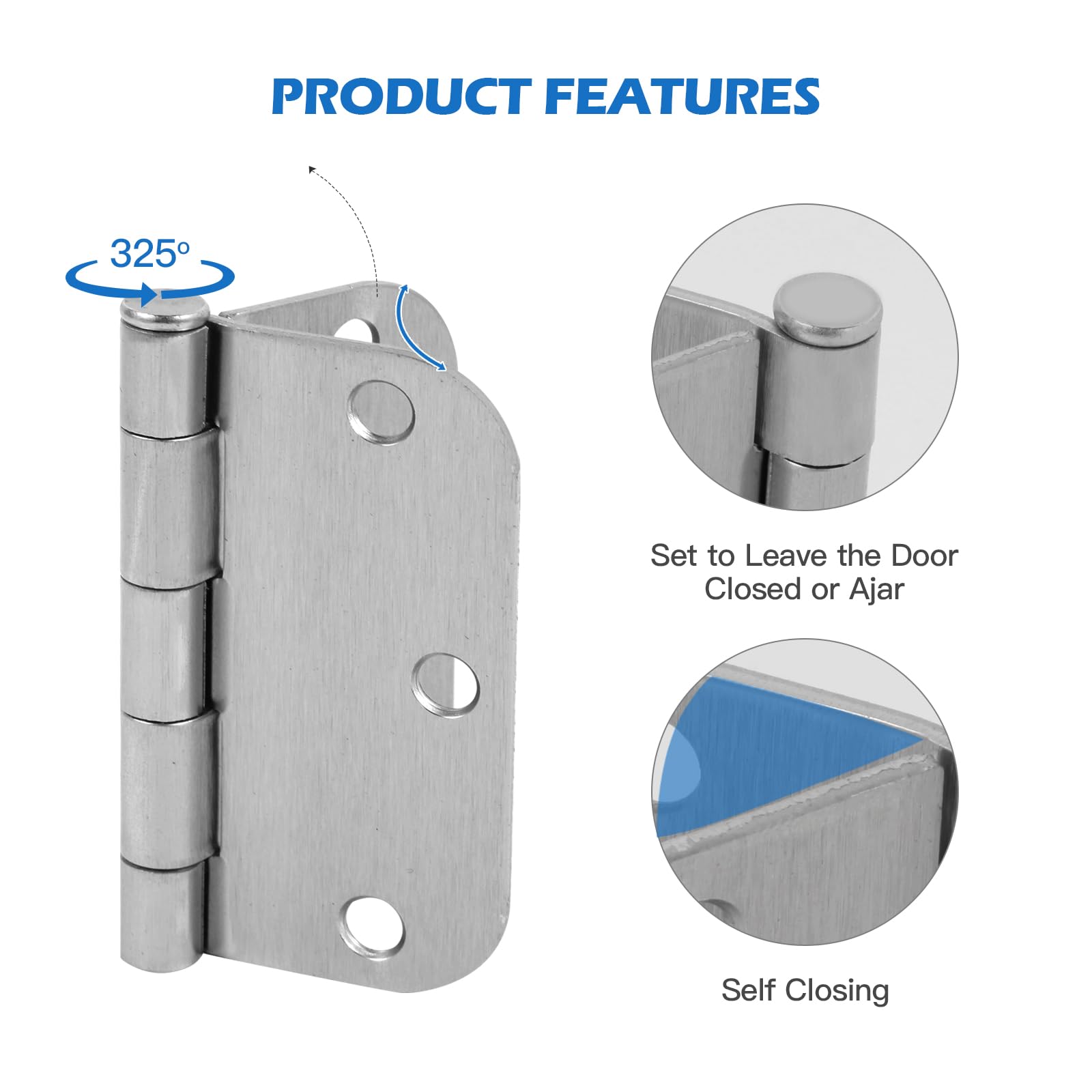 3 Pack Brushed Nickel Door Hinges,3.5 Inch Rounded 5/8" Radius Door Hinges Interior 3 1/2 Inch Door Hinges Bifold Residential Standard Bedroom Indoor Door Hinges for Doors Home
