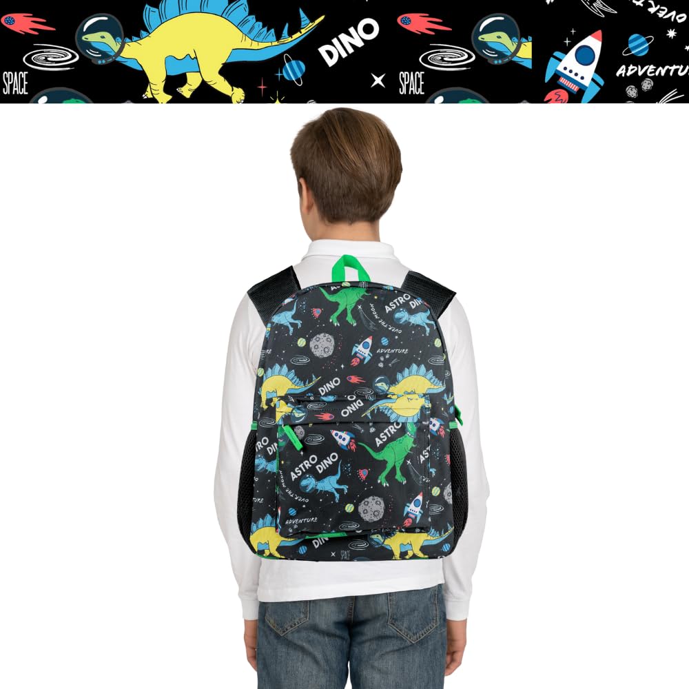 RALME Space Dinosaur Backpack for Boys, 16 inch, Black