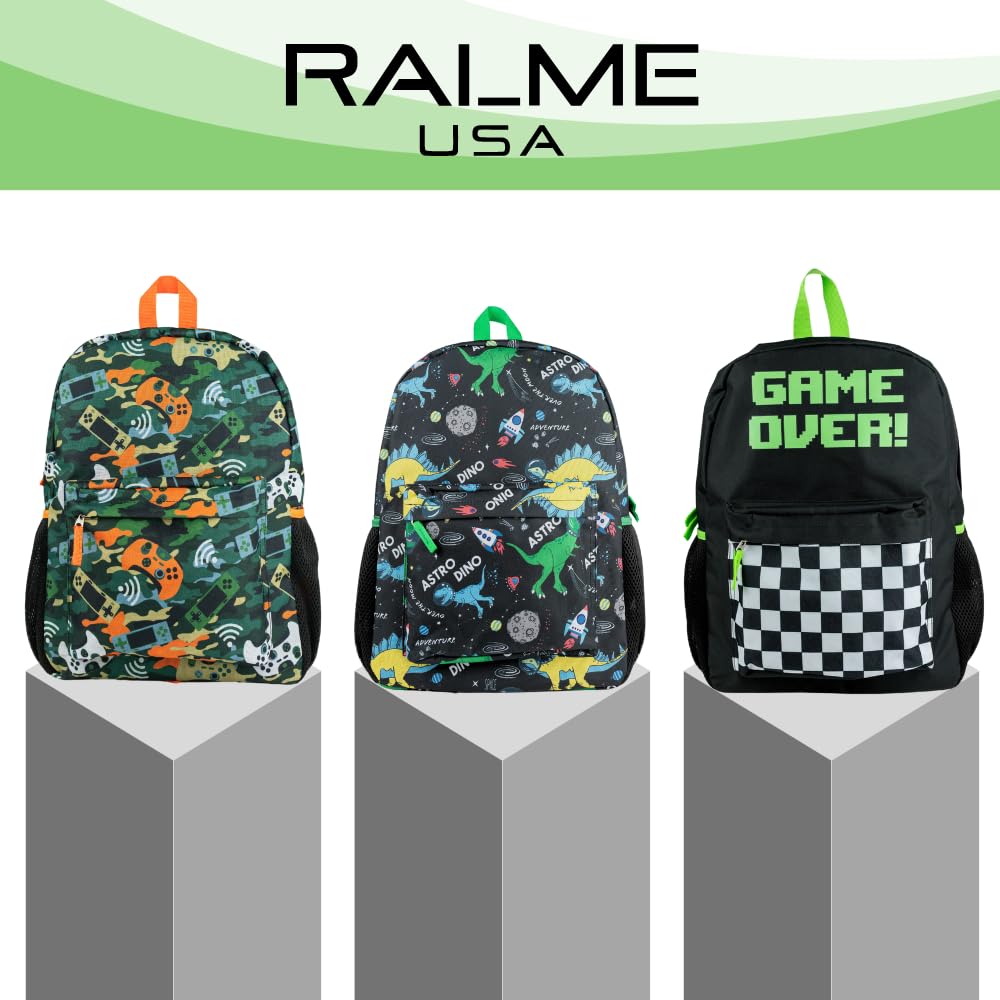 RALME Space Dinosaur Backpack for Boys, 16 inch, Black