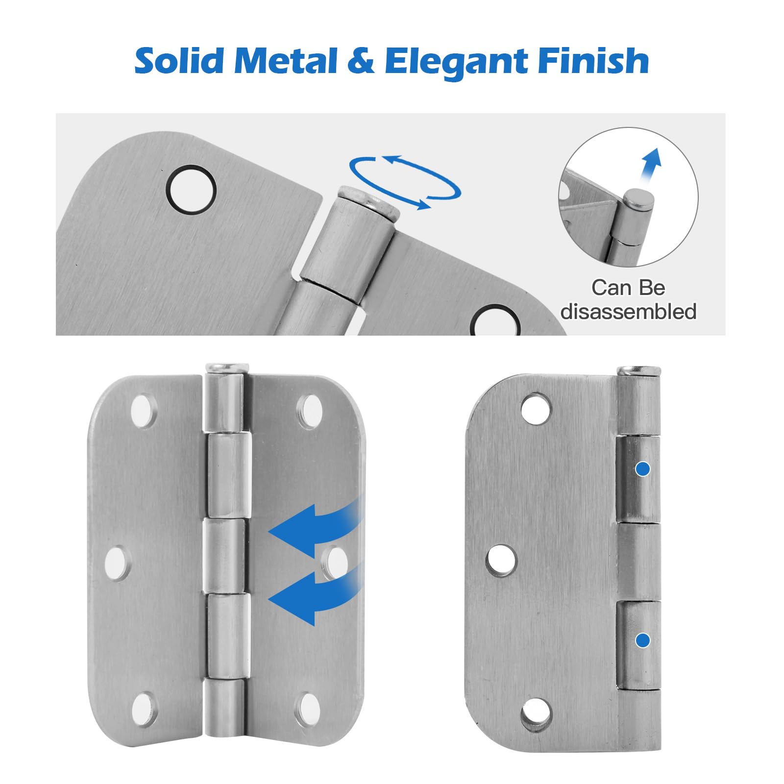 3 Pack Brushed Nickel Door Hinges,3.5 Inch Rounded 5/8" Radius Door Hinges Interior 3 1/2 Inch Door Hinges Bifold Residential Standard Bedroom Indoor Door Hinges for Doors Home