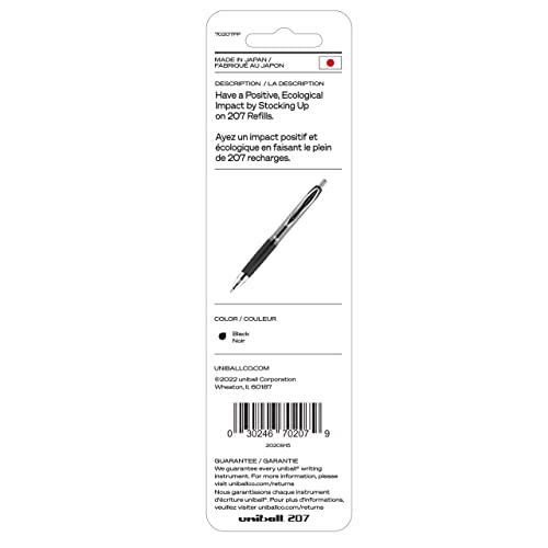 Uni-Ball Signo 207 Gel Pen Refills, 0.7mm, Medium Point, Black Ink, Pack of 12
