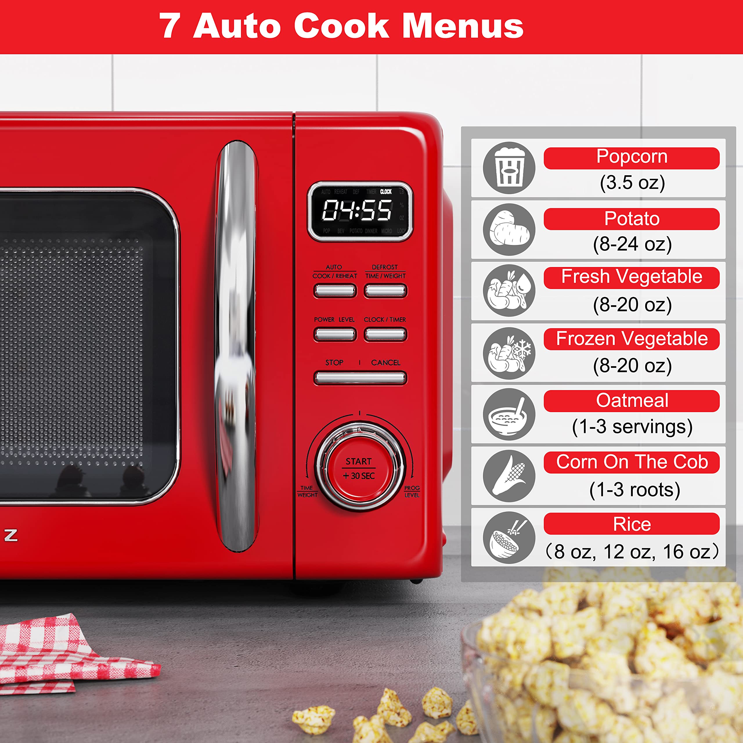 Galanz GLR25MRDR10 Retro Compact Refrigerator, Mini Fridge with Single Doors, Adjustable Mechanical Thermostat with Chiller, Red, 2.5 Cu Ft & GLCMKZ07RDR07 Retro Countertop Microwave Oven