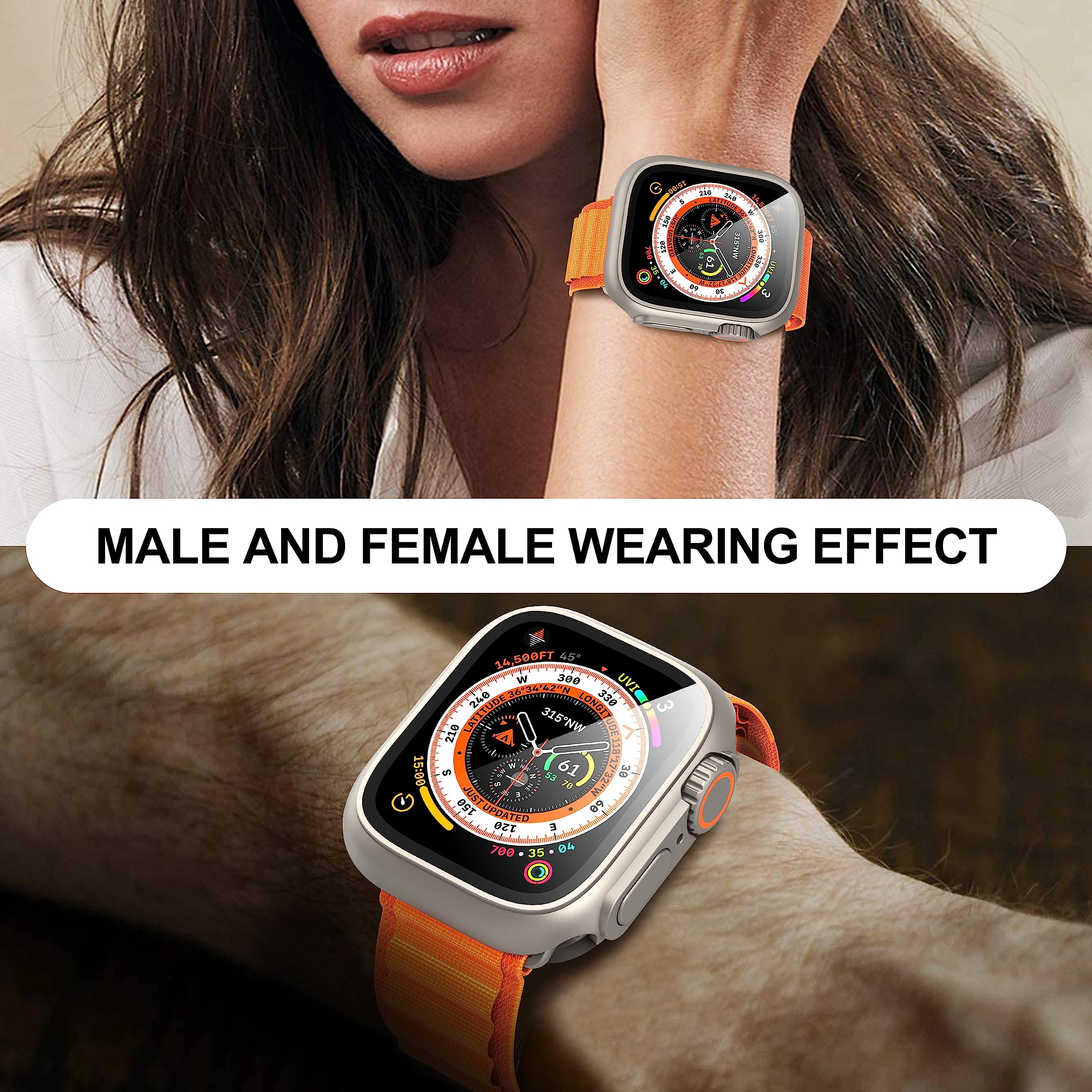  Suoman 3 in 1 for Apple Watch Series 9/8/7/6/5/4/SE 2 45mm Case, 9H Tempered Glass Screen Protector+ Full Coverage Durable PC Hard Matte Protective Cover Bumper -Titanium