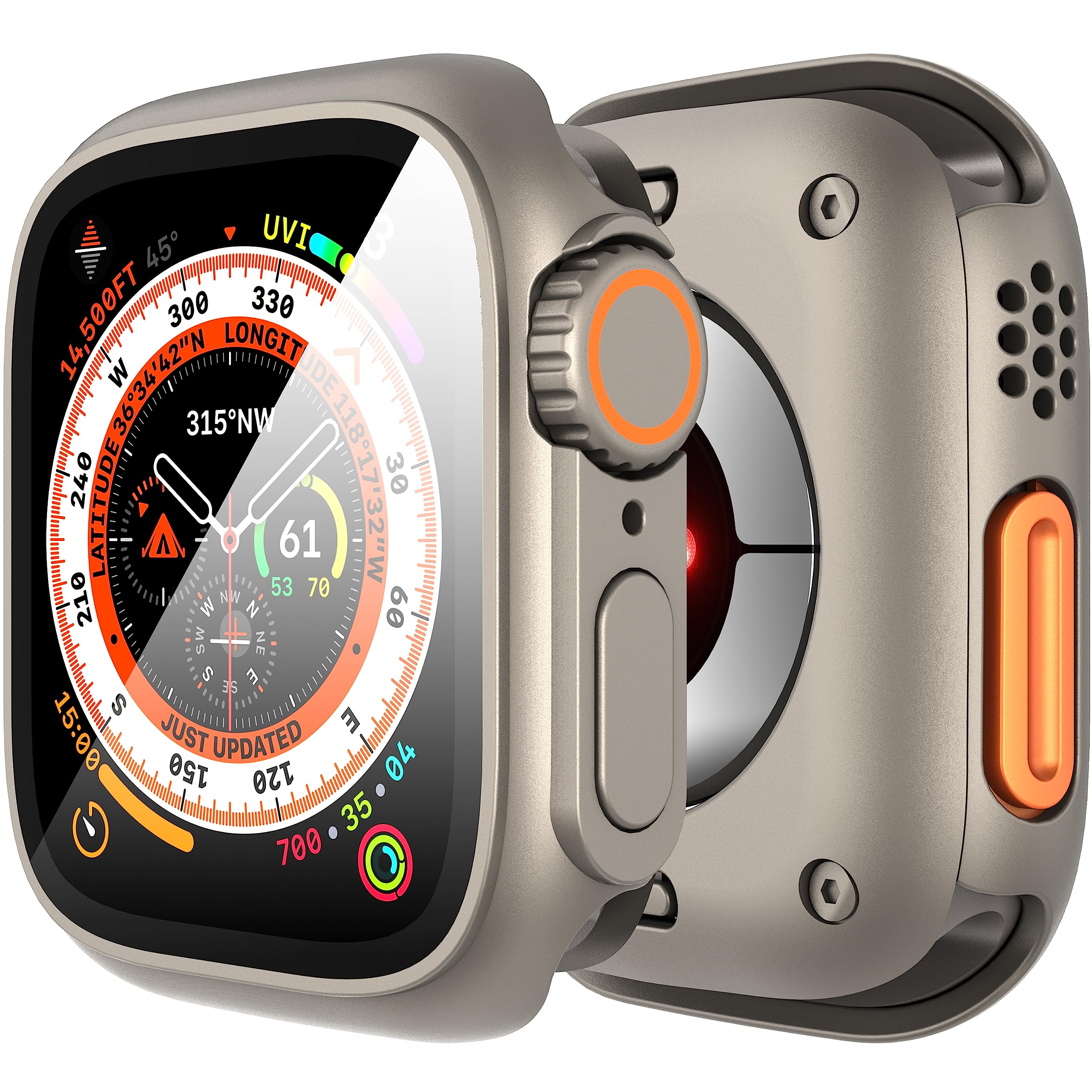  Suoman 3 in 1 for Apple Watch Series 9/8/7/6/5/4/SE 2 45mm Case, 9H Tempered Glass Screen Protector+ Full Coverage Durable PC Hard Matte Protective Cover Bumper -Titanium