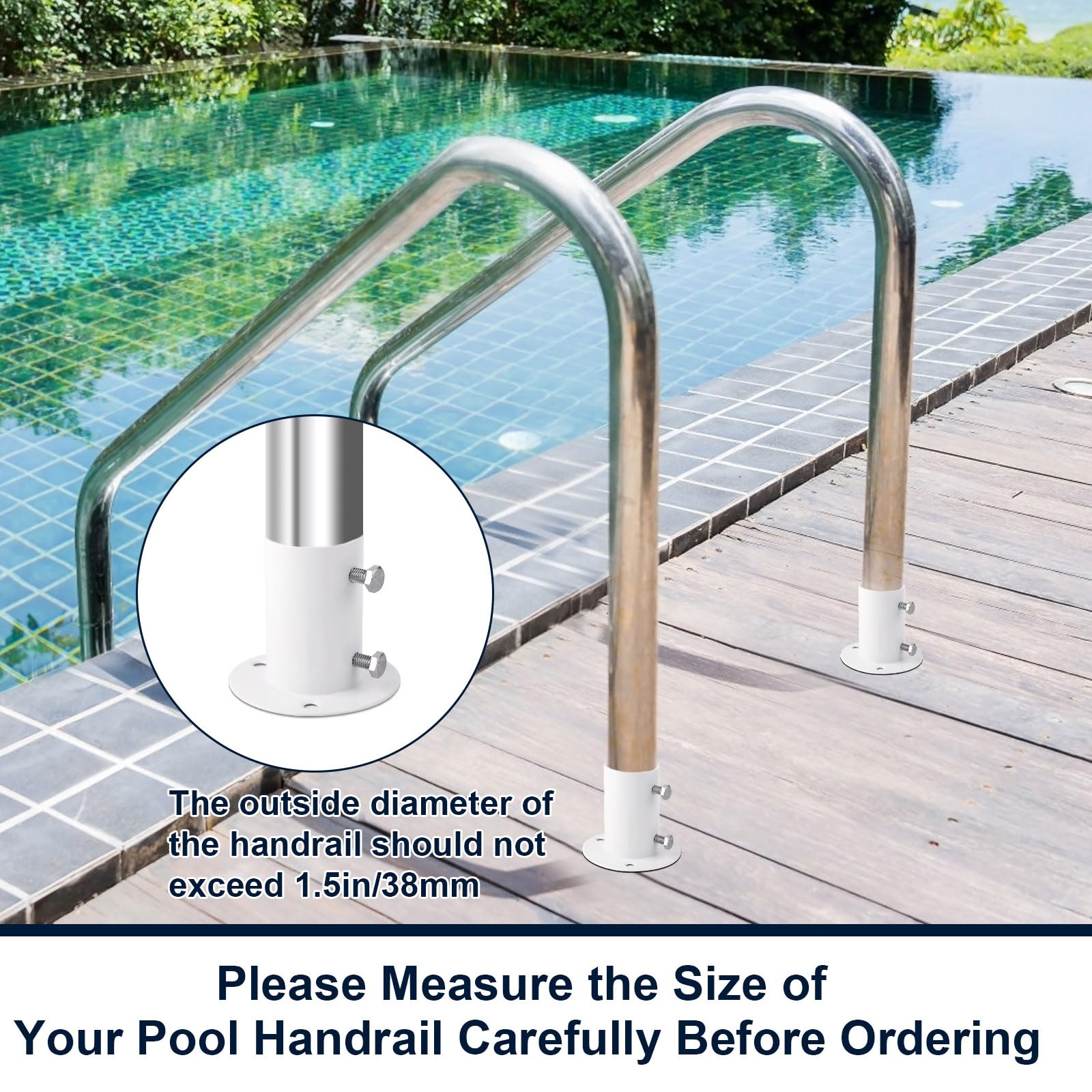 2pcs Pool Deck Flanges, Stainless Steel Pool Ladder Flanges Pool Stair Deck Flanges Rod Flange Deck Anchor Flange Pool Handrail Flange for above Ground Pool Ladder, 1.5" Pool Handrail