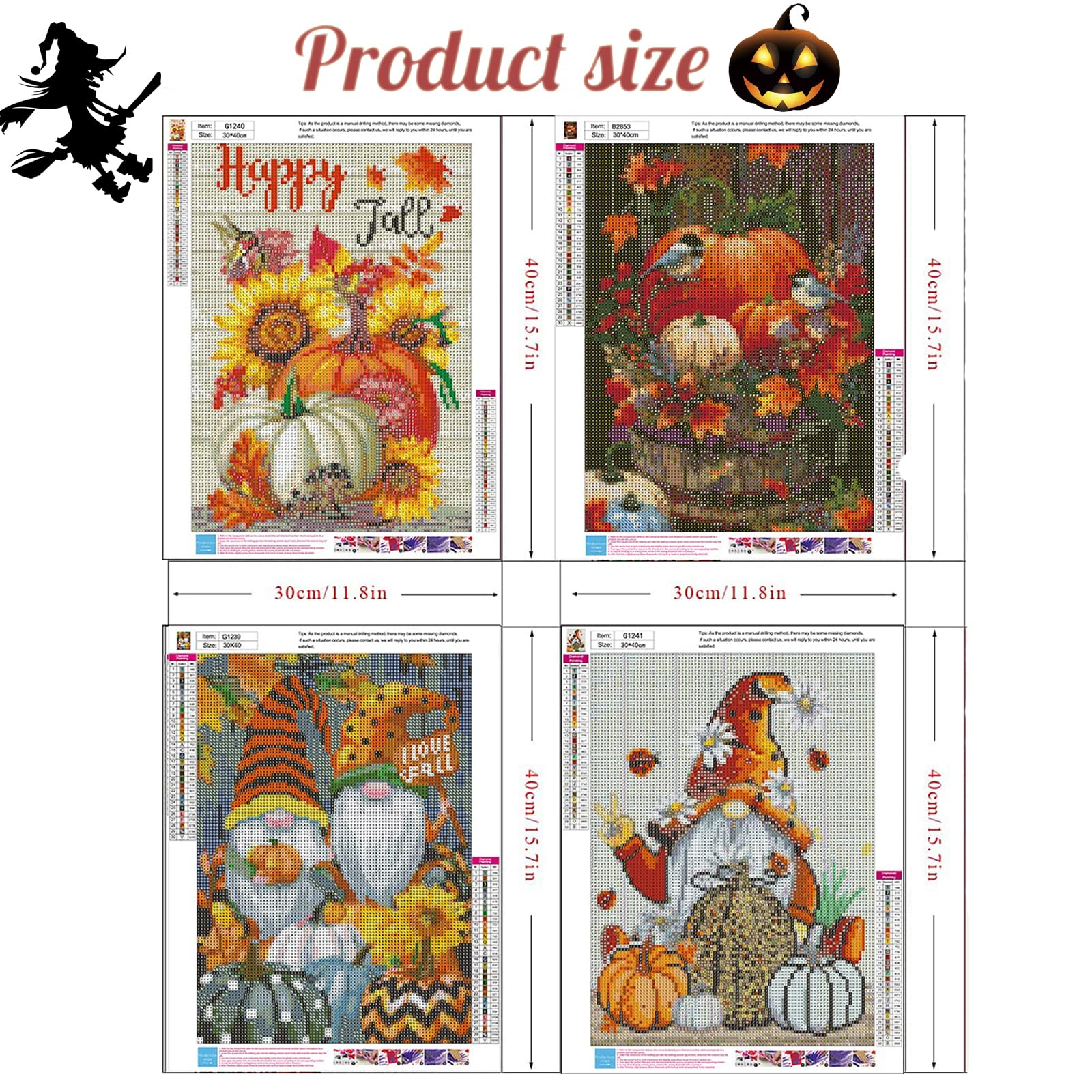 FLJZCZM Fall Pumpkin Diamond Painting Art Kits for Adult,Halloween Gnome DIY 5D Round Full Drill Crafts Diamond Gem Dotz Art Kit Gifts for Beginners Home Wall Decor Christmas Thanksgiving 12"x16"