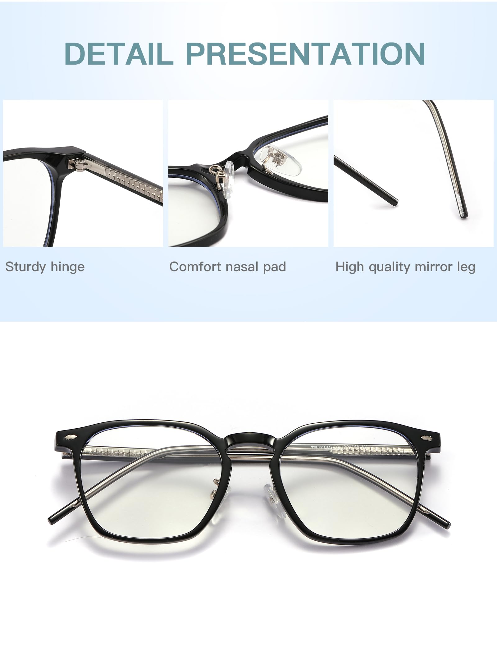 Baililai Blue Light Blocking Glasses - Lightweight Eyeglasses with Blue Ray Filtering for Computer Gaming (17131) (black-C1), 52-20-145