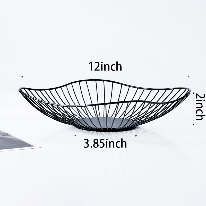 Teetookea Small Metal Wire Fruit Bowl, Rounded Square Fruit Basket, Minimalism Fruit Stand Serving Bowls for Kitchen Counter, Countertop, Home Decor, Table Decorative Hold Veggies, Bread, Snacks-Black