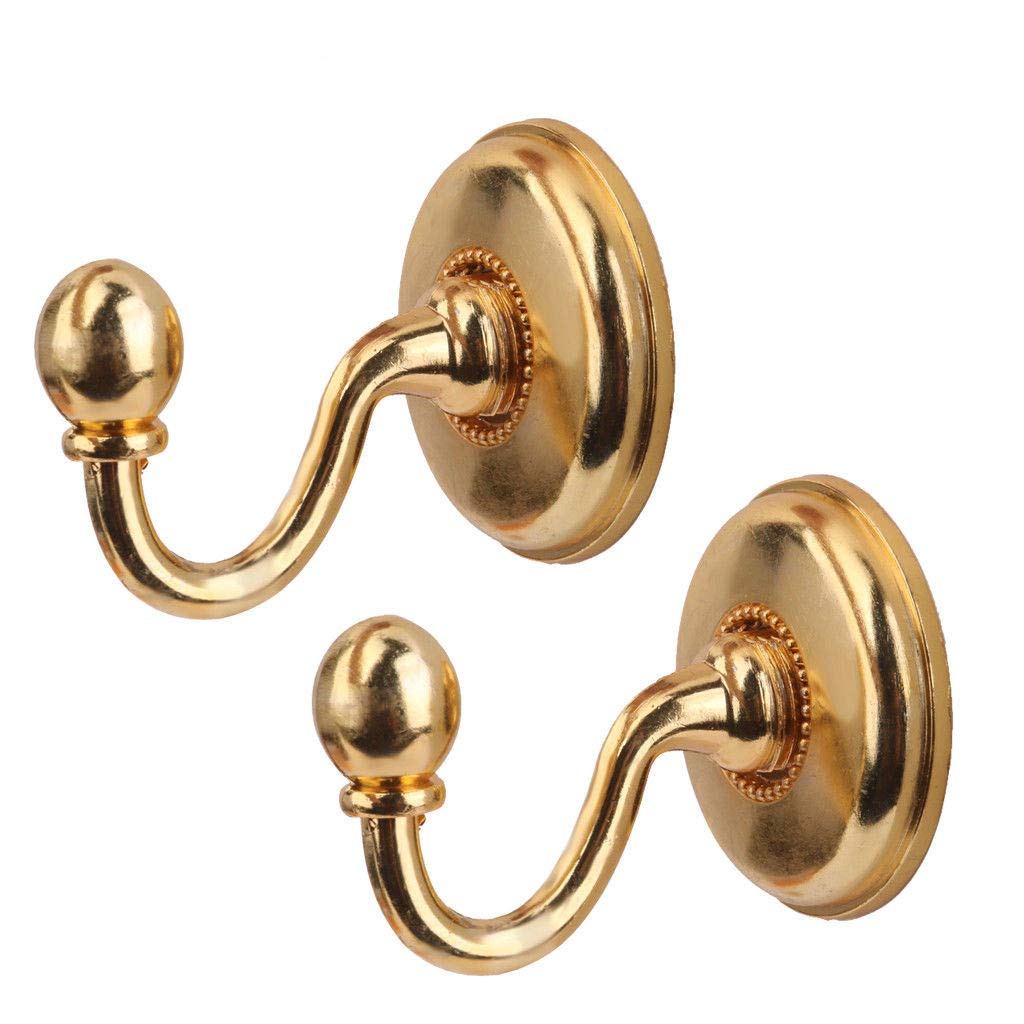 2 Pcs Metal Curtain Holdback, Curtain Tiebacks, Alloy Curtain Holders for Wall, Curtain Hooks, Wall Mounted Drapery Tiebacks with 4 Screws, Heavy Duty Decorative Curtain Hook (Gold)