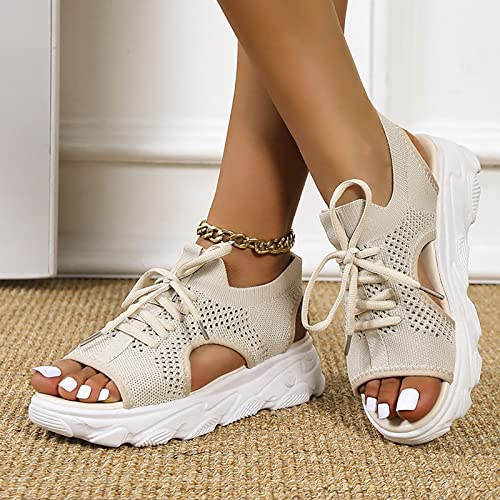 Fululuer Women's Sandals,Open Toe Orthopedic Sandals for Women Breathable Sport Sandals Womens Sneakers Breathable Slip On Mesh Sandals Wedge Sandals for Women Comfortable Walking Sandals