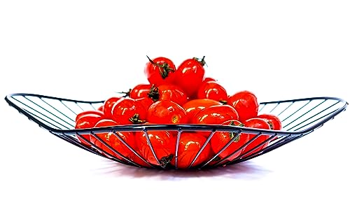Teetookea Small Metal Wire Fruit Bowl, Rounded Square Fruit Basket, Minimalism Fruit Stand Serving Bowls for Kitchen Counter, Countertop, Home Decor, Table Decorative Hold Veggies, Bread, Snacks-Black