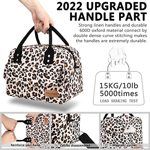 BALORAY Lunch Bag for Women Men, Insulated Lunch Box for Adults Kids, Reusable Women’s Lunch Cooler Tote Bag for Work Office School Picnic Beach (Leopard)